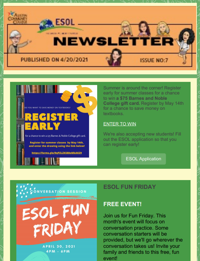 ESOL Newsletter - English for Speakers of Other Languages - English for ...