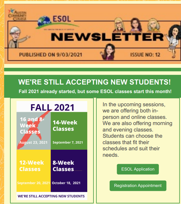 ESOL Newsletter - English for Speakers of Other Languages - English for ...